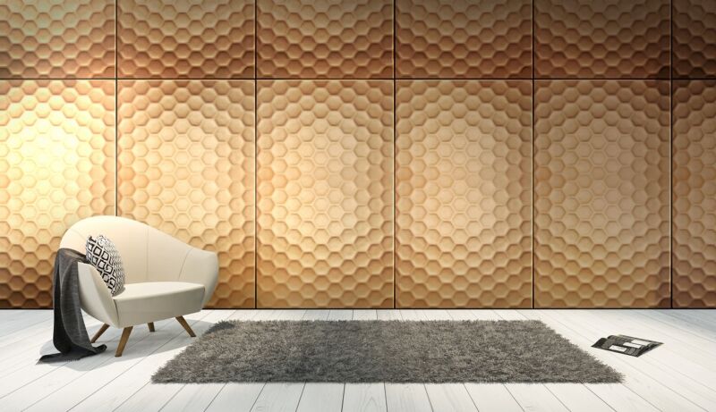 Golden Hexagon (Titanium) Wall: Coordinated Example | Design Metal Library
